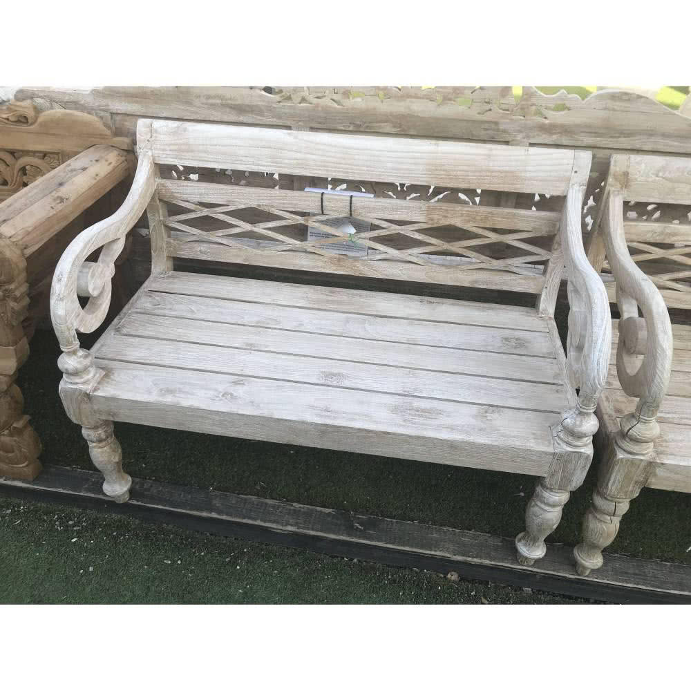 Balinese Teak Resbang Bench Whitewash 1.2m